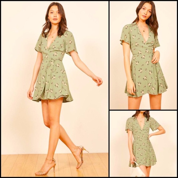 Reformation | Dresses | Reformation Mint Green Floral Floucy Wrap Mini ...